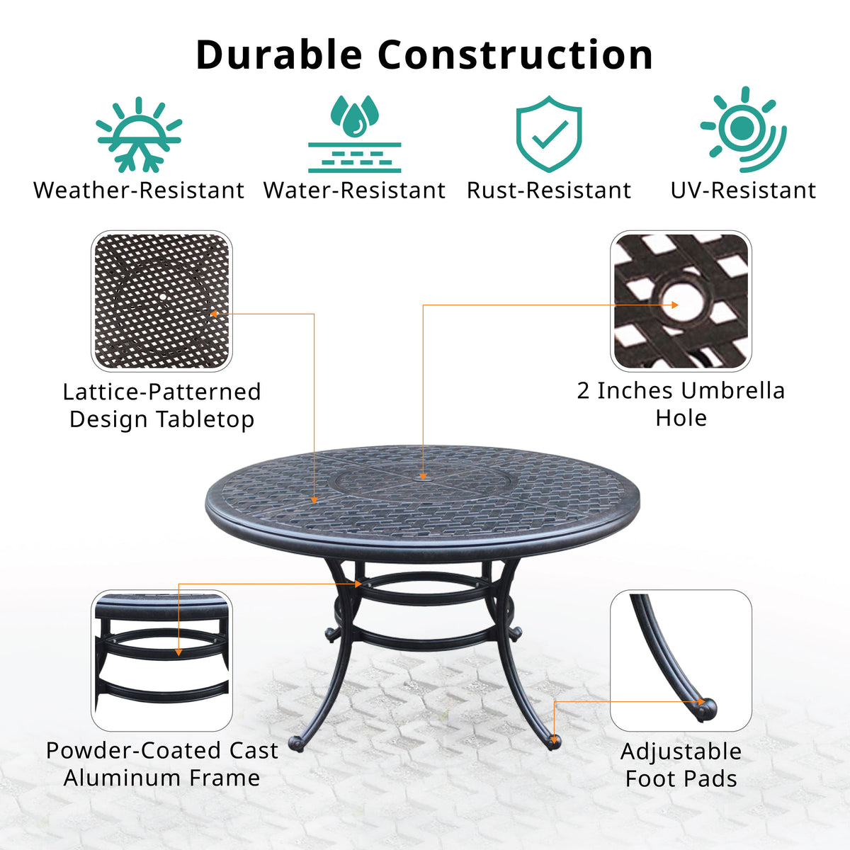 Manhattan Outdoor All Weather and Durable 52 Cast Aluminum Round Dini iPatio Furniture