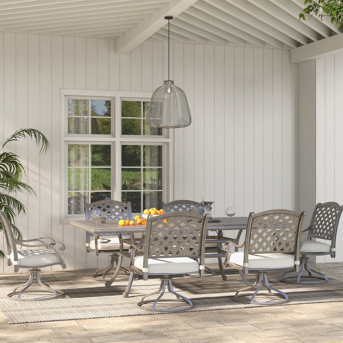 Sparta Stylish Outdoor 7-Piece Aluminum Dining Set with Cushion: Weath ...